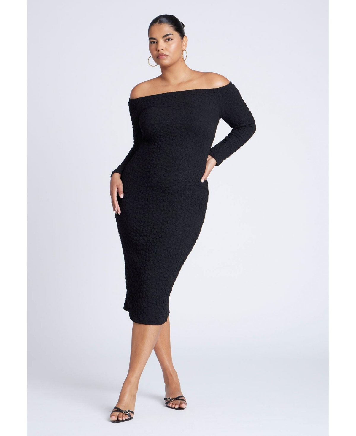Eloquii Womens Plus Size Off Shoulder Textured Dress - Black onyx
