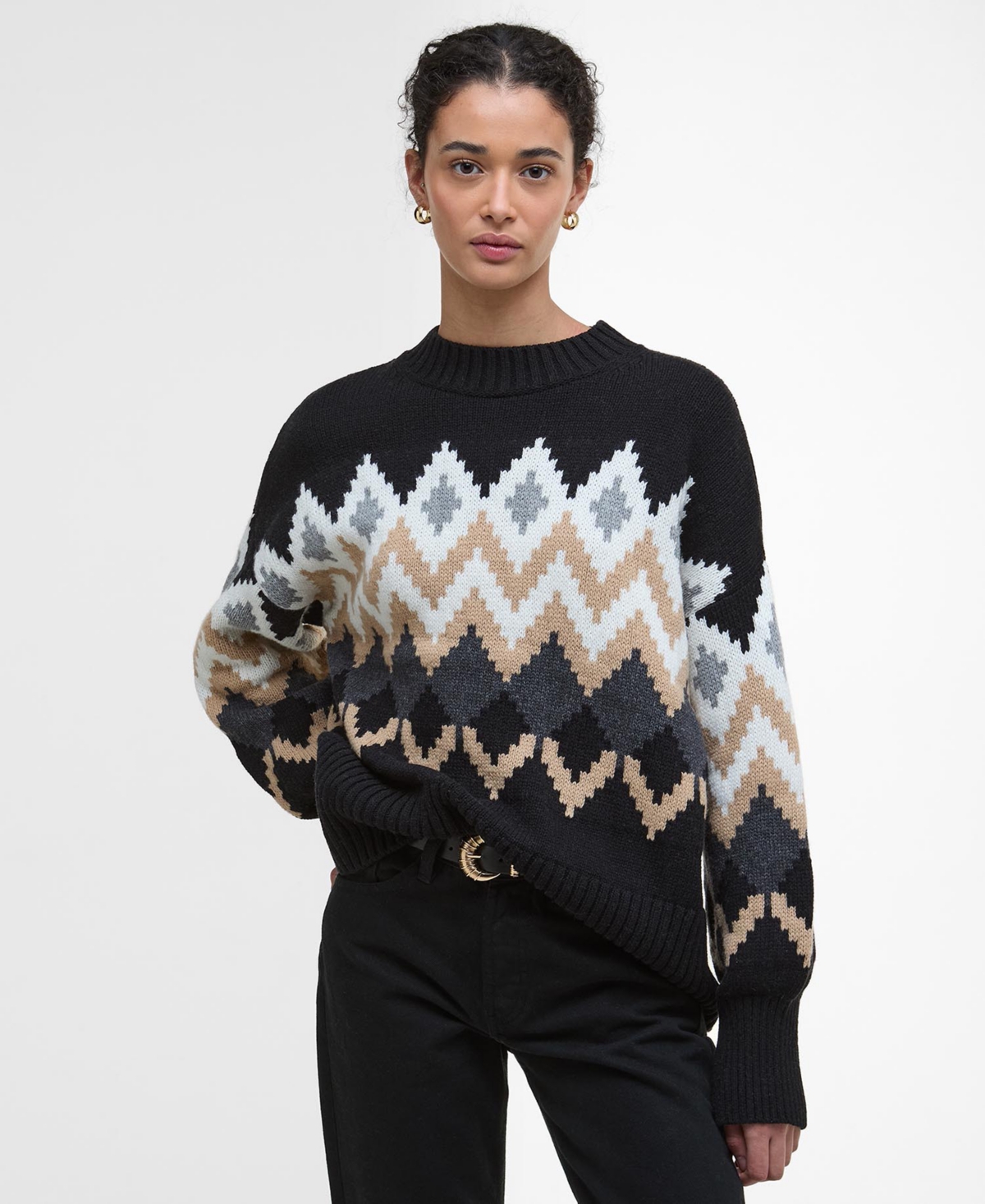 Click here for Barbour Womens Fair Isle Knitted Jumper - Black Pr... prices
