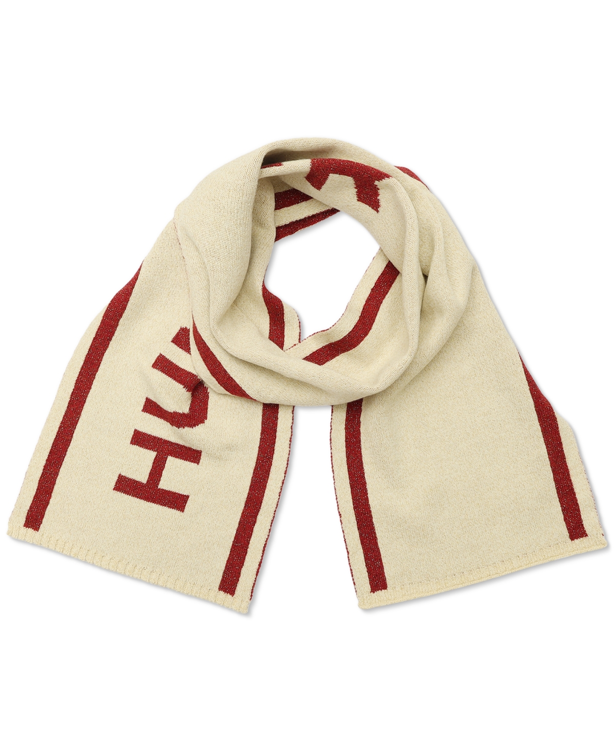 Click here for Hunter Metallic Rib Logo Scarf - Logo Red prices
