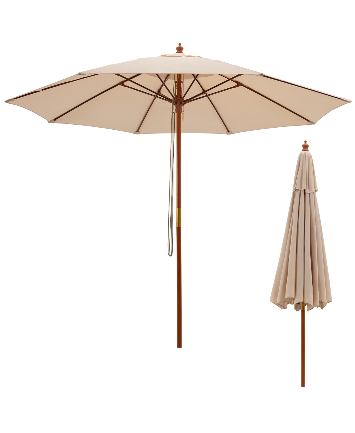 Click here for Costway 9.5 Ft Patio Rope Pulley Wooden Umbrella M... prices