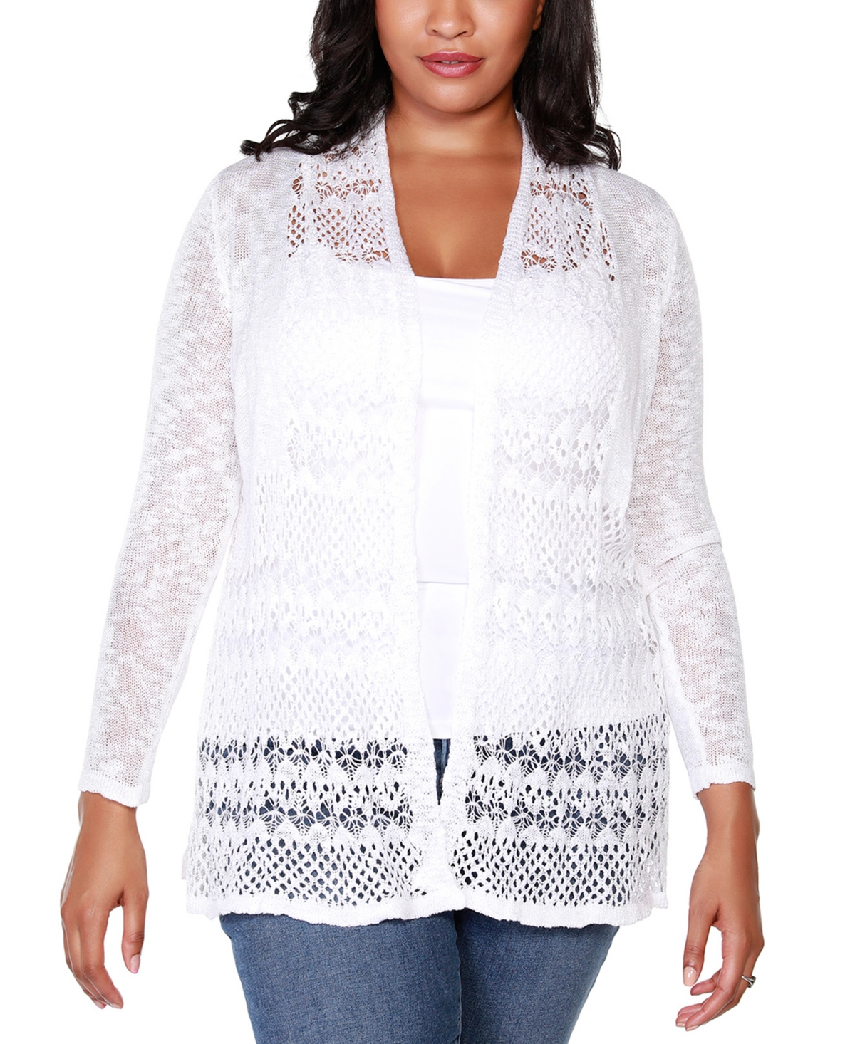 Click here for Belldini Plus Size Open-Front Pointelle-Trim Cardi... prices