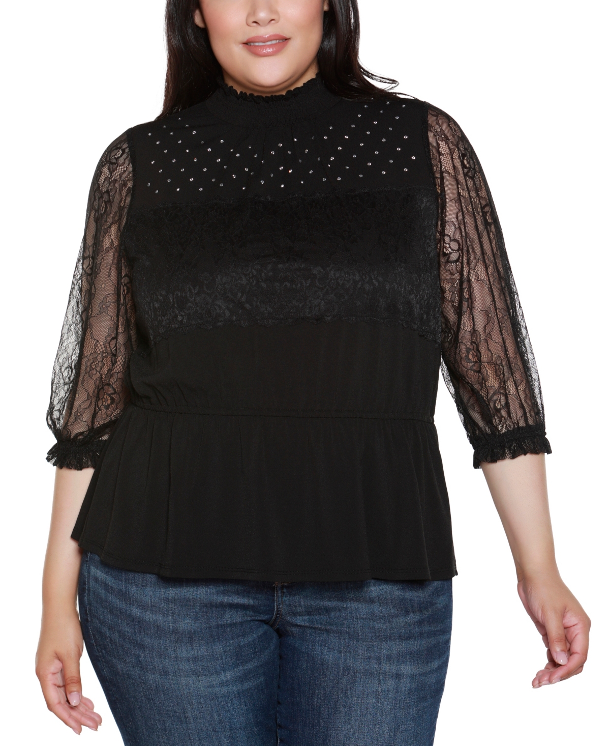 Click here for Belldini Plus Size Mixed-Media Embellished Knit To... prices