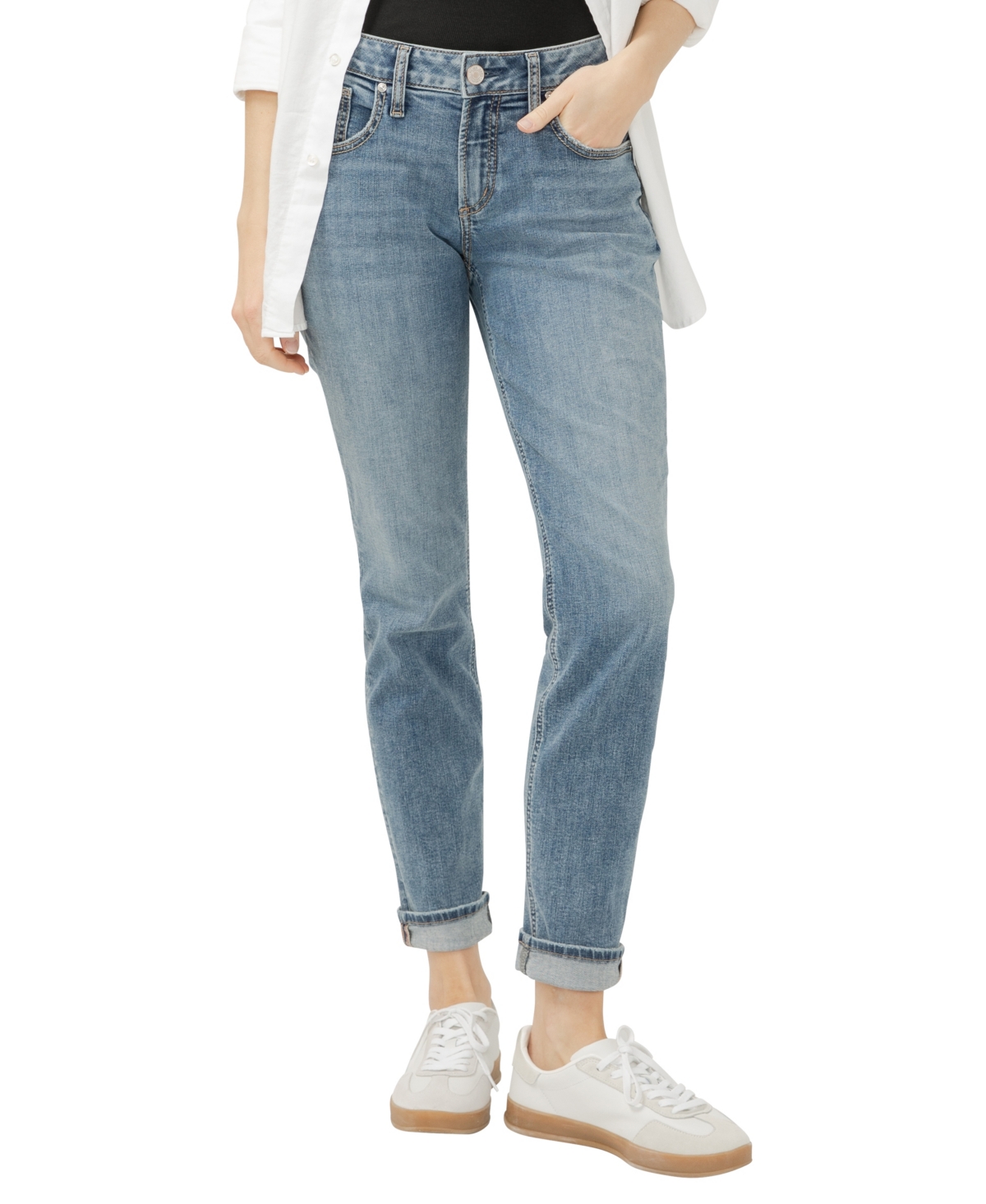 Silver Jeans Co. Womens Boyfriend Mid Rise Slim Leg Jeans - Hart