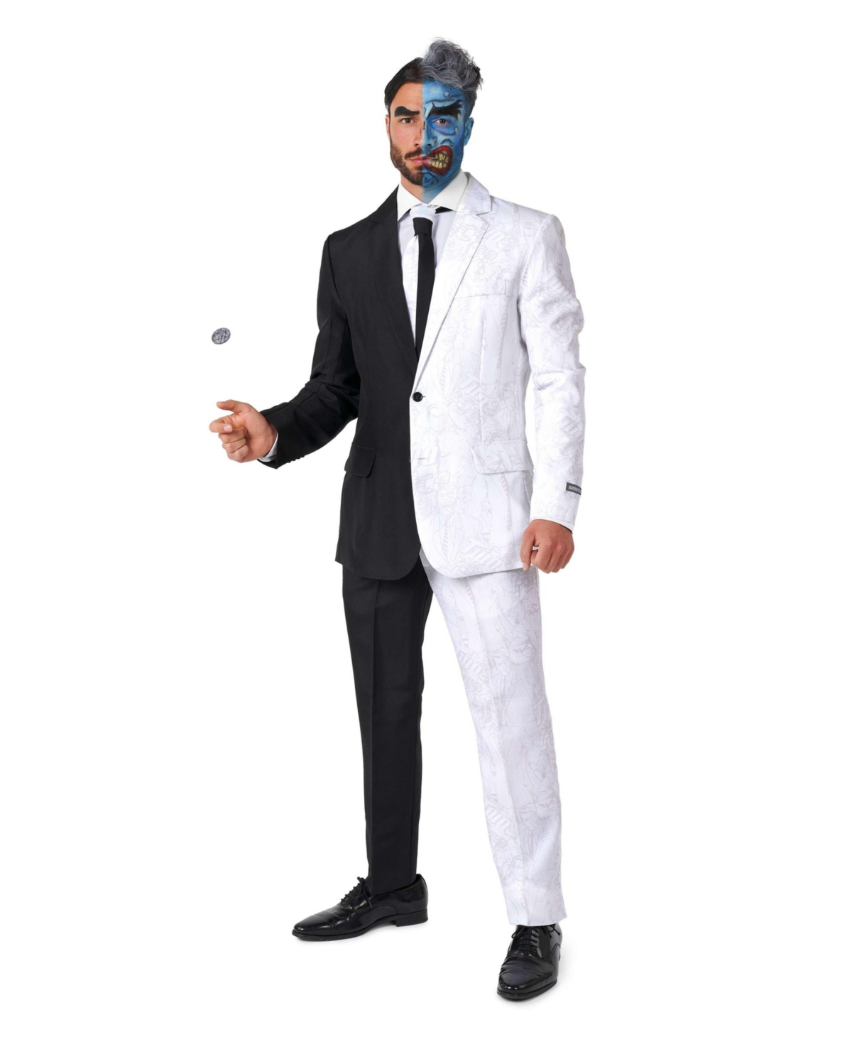 Suitmeister Mens Halloween Costume - Official Two Face - Dc Characters Slim Fit Suit - Black and White - Black