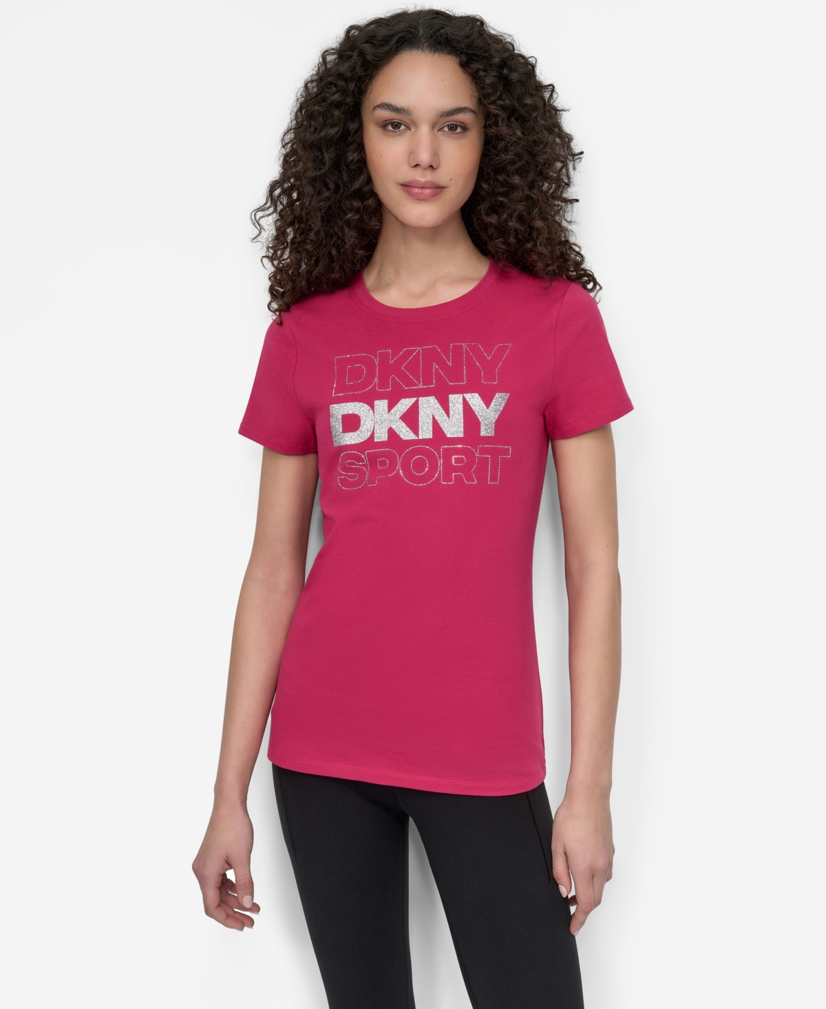 Click here for Dkny Womens Sport Glitter Logo Crew Neck T-shirt -... prices