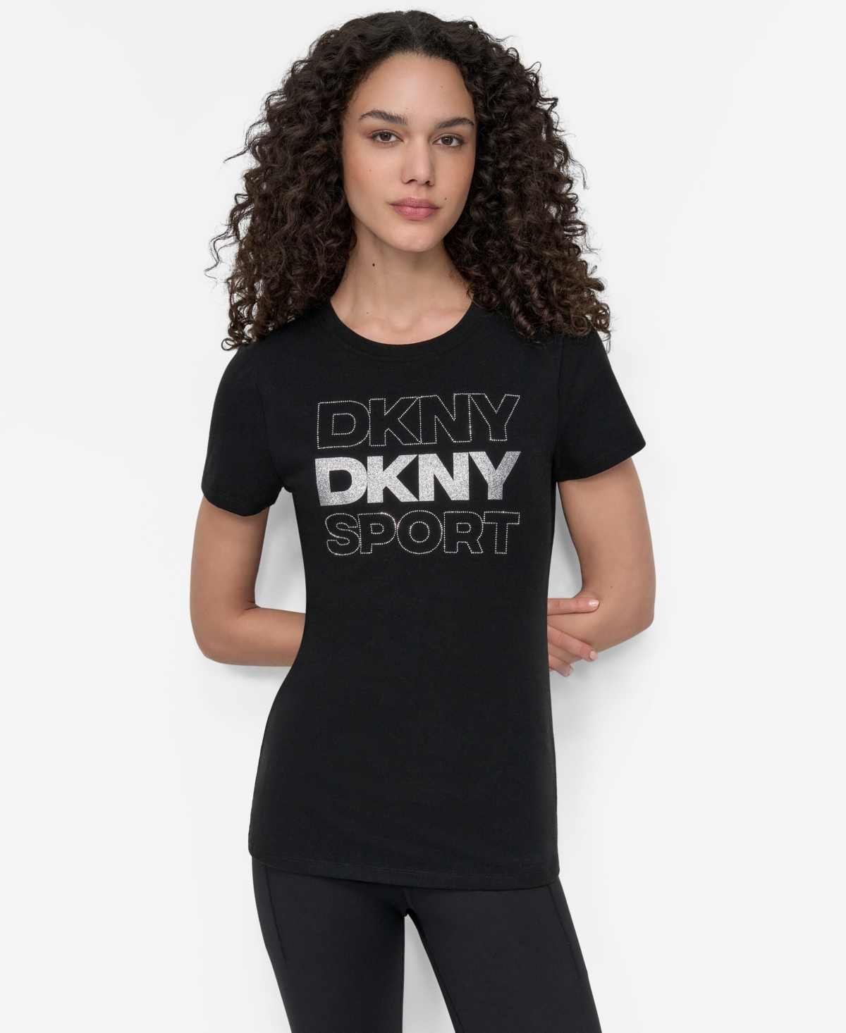 Click here for Dkny Womens Sport Glitter Logo Crew Neck T-shirt -... prices