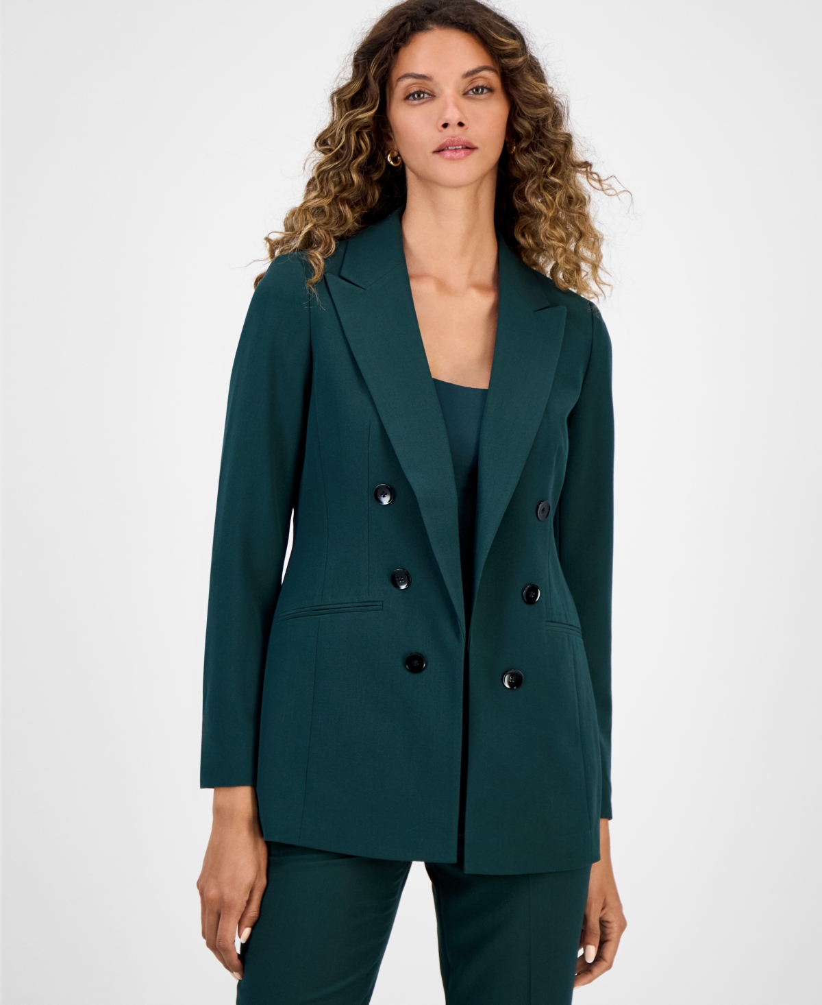Bar Iii Womens Bi-Stretch Faux Double-Breasted Boyfriend Jacket  Created for Macys - Pine Mist