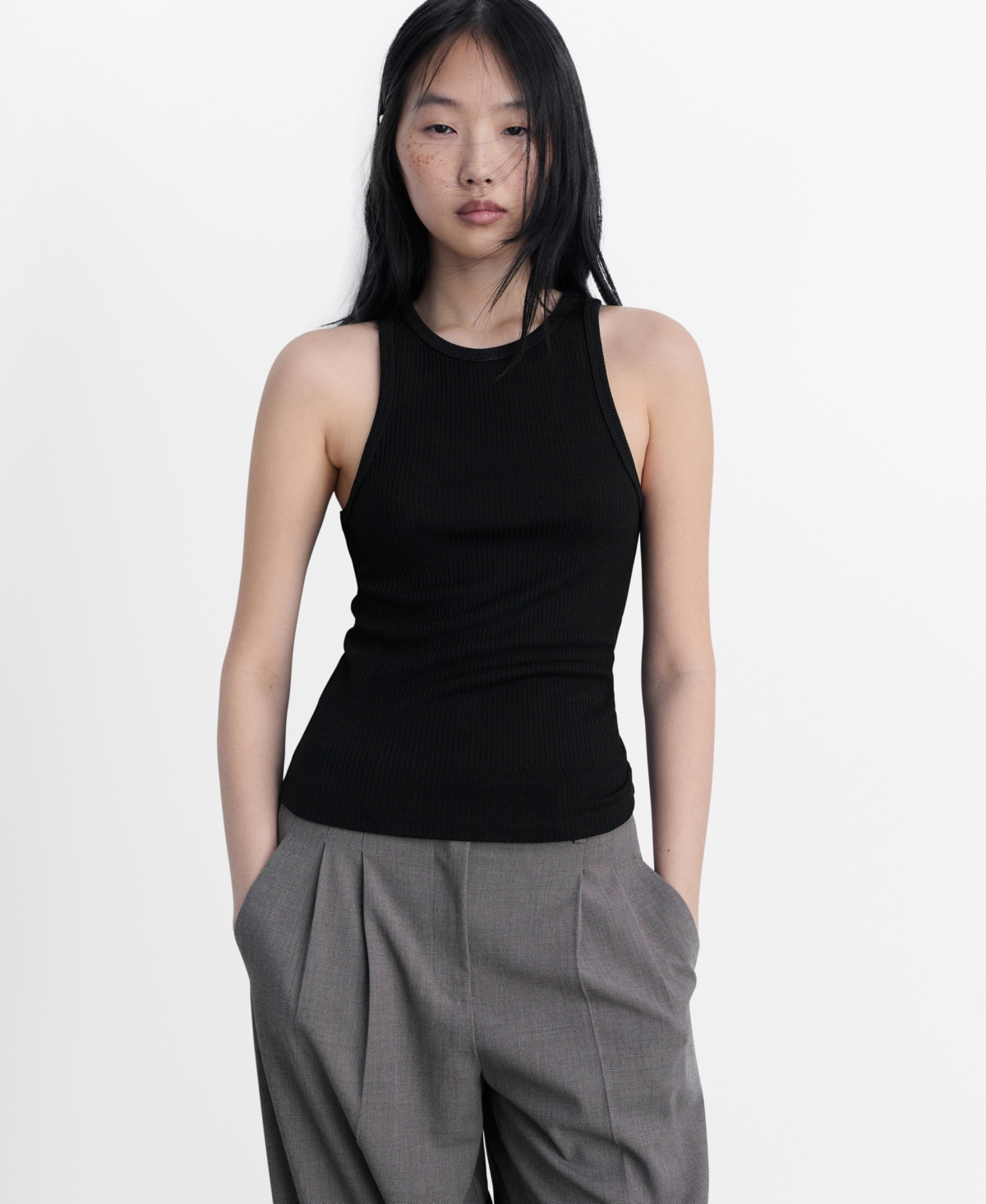 Click here for Mango Womens Fine Ribbed Knit Top - Black prices