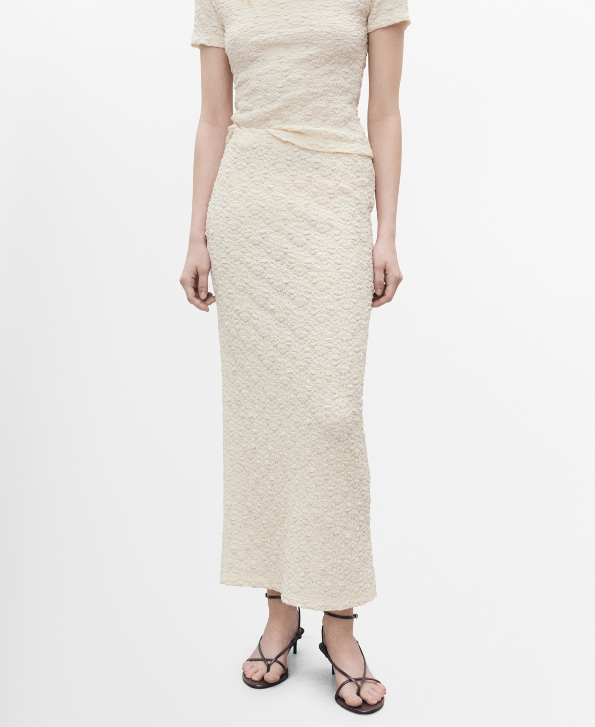 Click here for Mango Womens Textured Fitted Skirt - Ecru prices