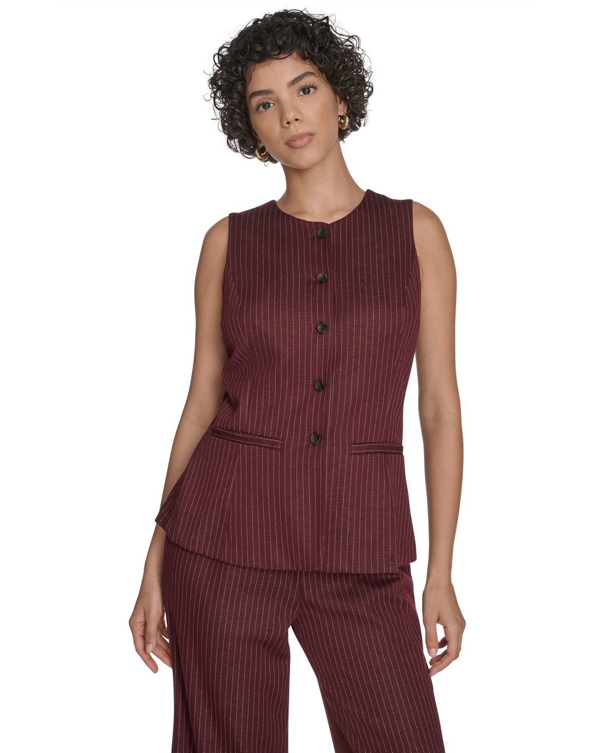 Calvin Klein Womens Sleeveless Vest Jumpsuit - Syrah/platinum