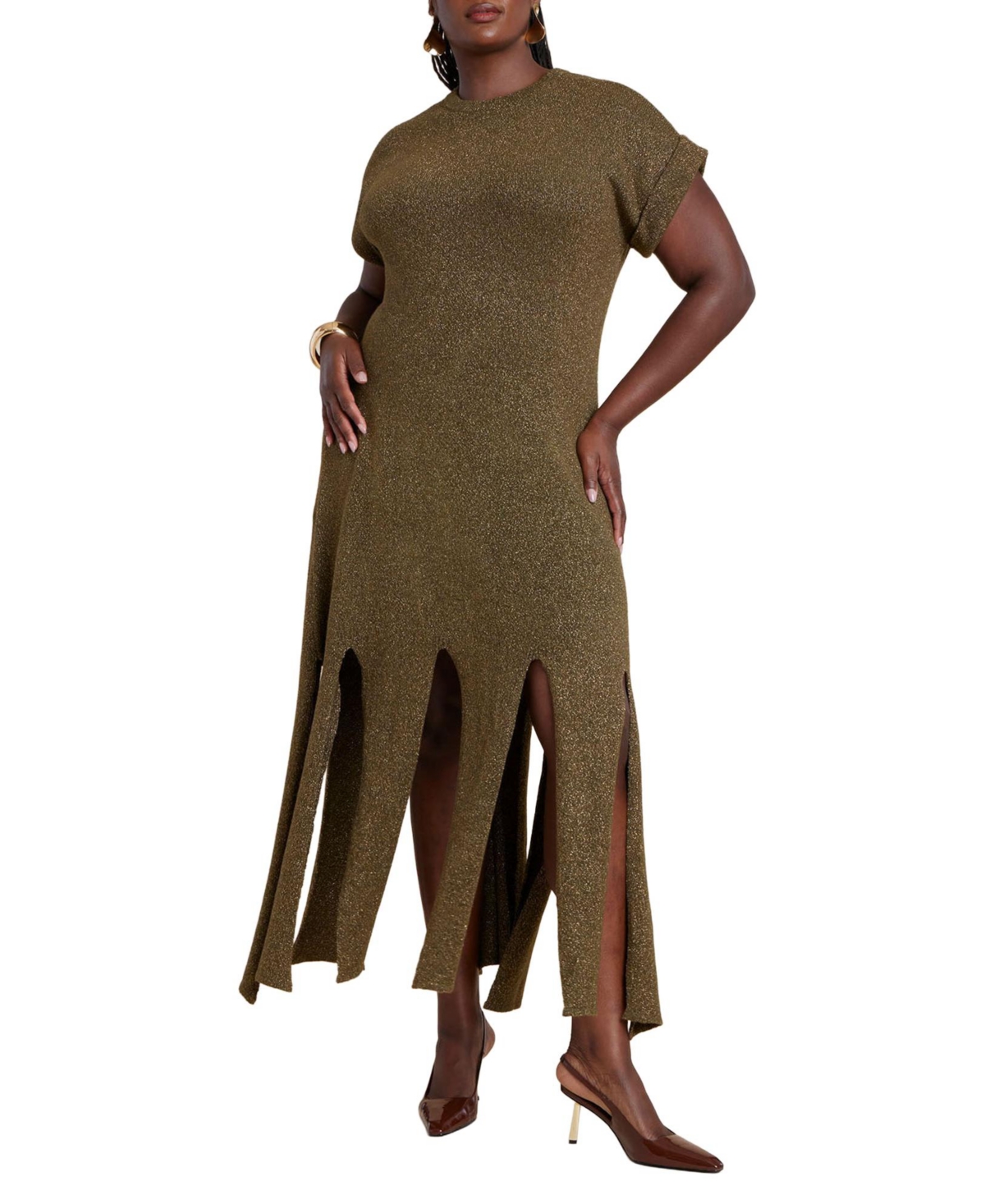 Click here for Eloquii Womens Plus Size Lurex Sweater Dress W Fri... prices