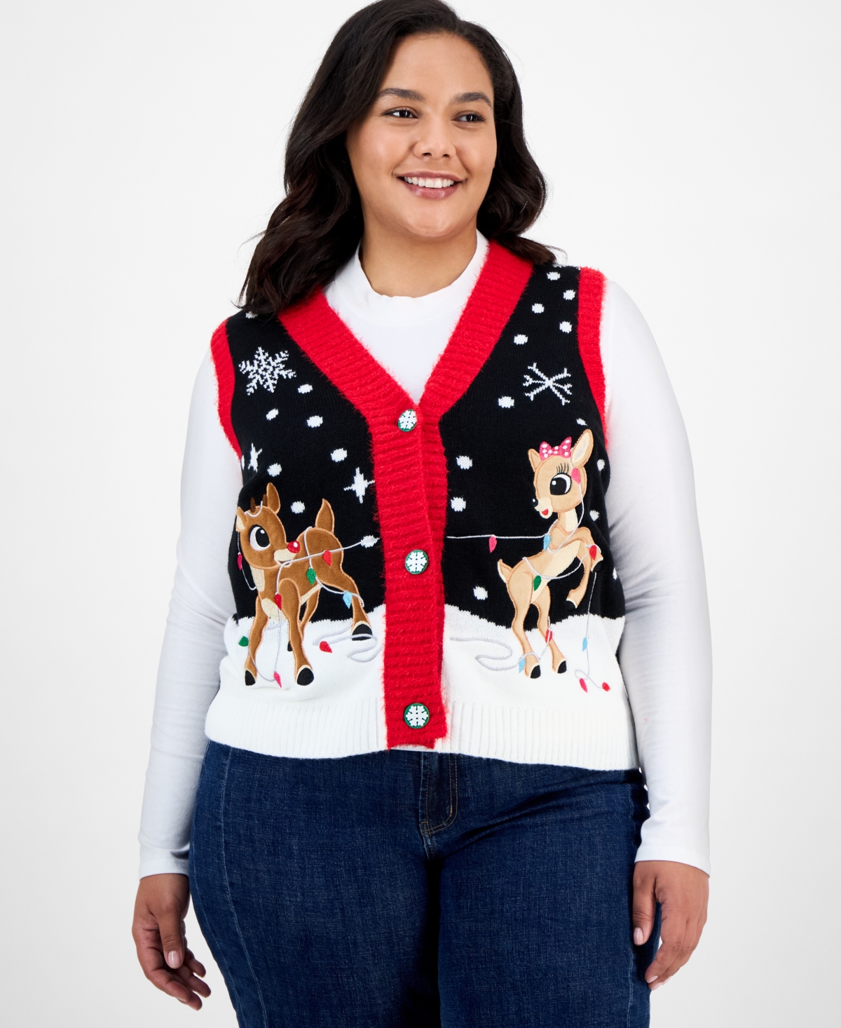 Click here for Its Our Time Trendy Plus Rudolf V-Neck Button-Fron... prices