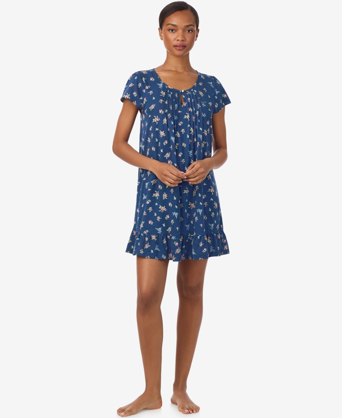 Lauren Ralph Lauren Womens Floral Flutter Sleeve Nightgown - Dark Blue
