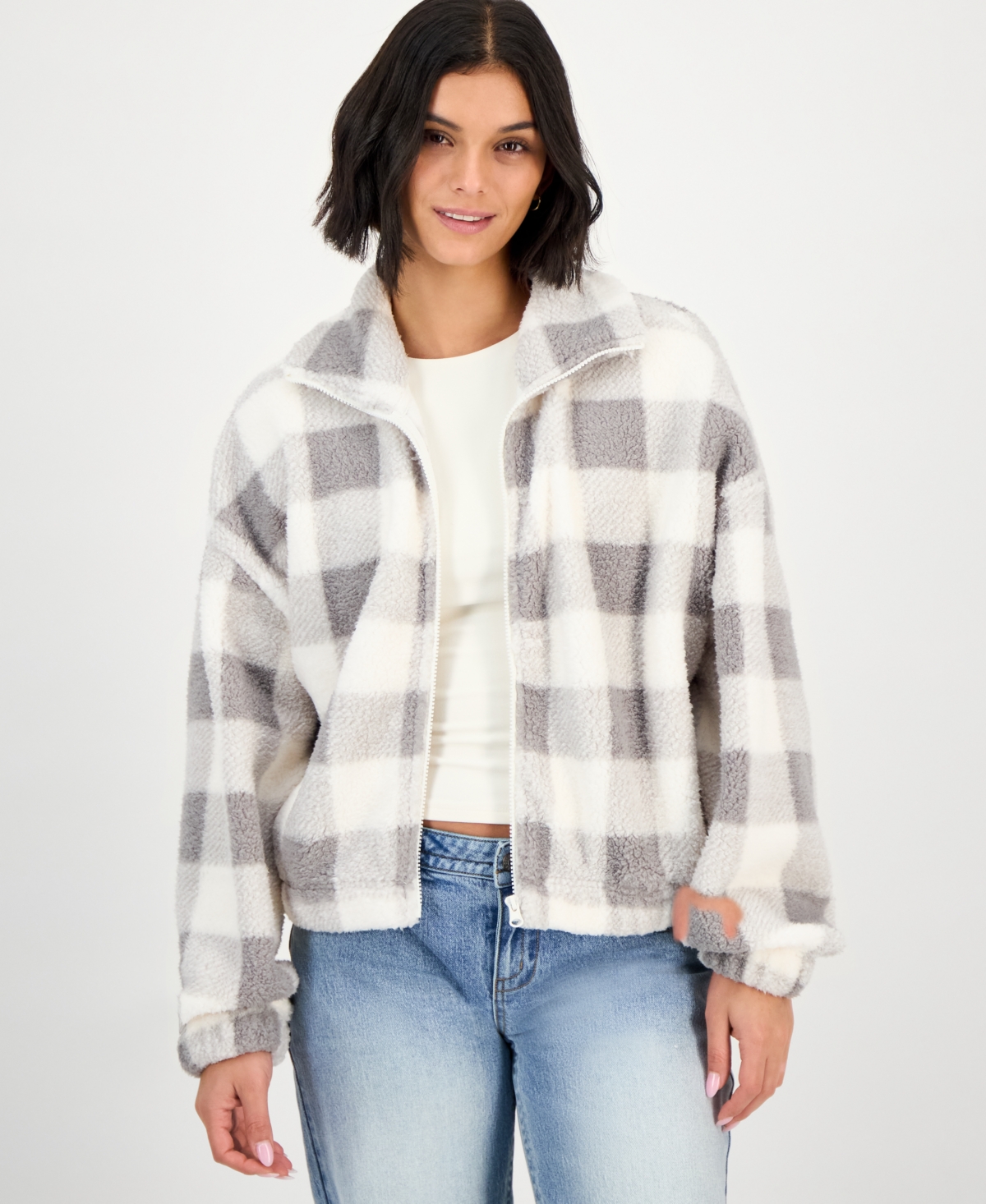 Click here for Hippie Rose Juniors Printed Zip-Up Sherpa Jacket -... prices