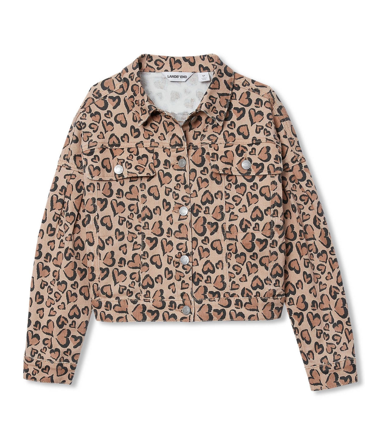 Click here for Lands End Girls Denim Jacket - Tan cheetah hearts prices