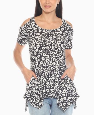 White Mark Women's Cold Shoulder Leopard Print Short Sleeve Top - Macy's