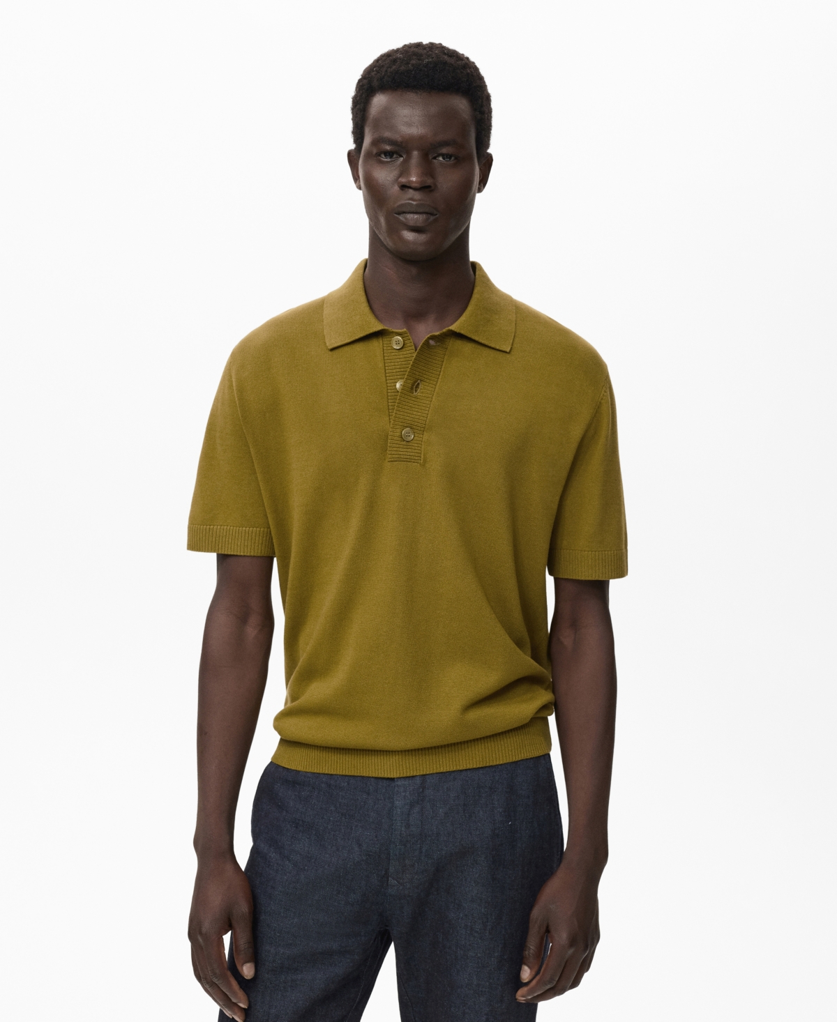 Click here for Mango Mens Cotton Knitted Polo Shirt - Olive Green prices