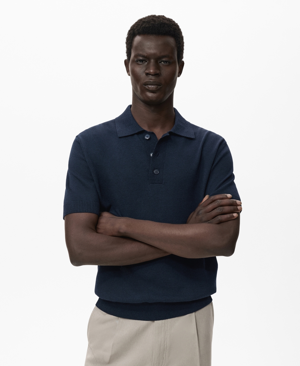 Click here for Mango Mens Cotton Knitted Polo Shirt - Navy prices