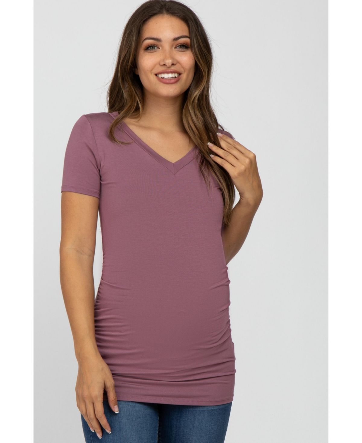 Click here for Pinkblush Maternity Mauve V-Neck Ruched Side Top -... prices