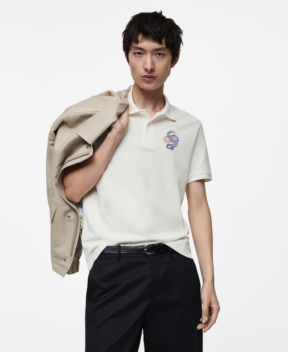 Click here for Mango Mens Embroidered Graphic Cotton Polo Shirt -... prices