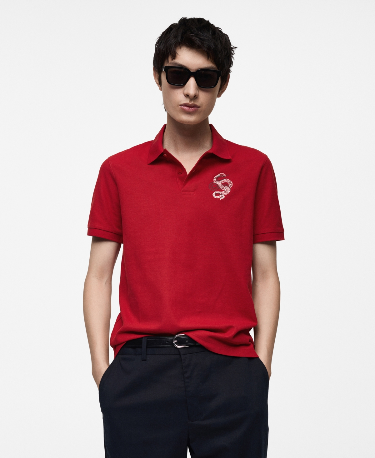 Click here for Mango Mens Embroidered Graphic Cotton Polo Shirt -... prices