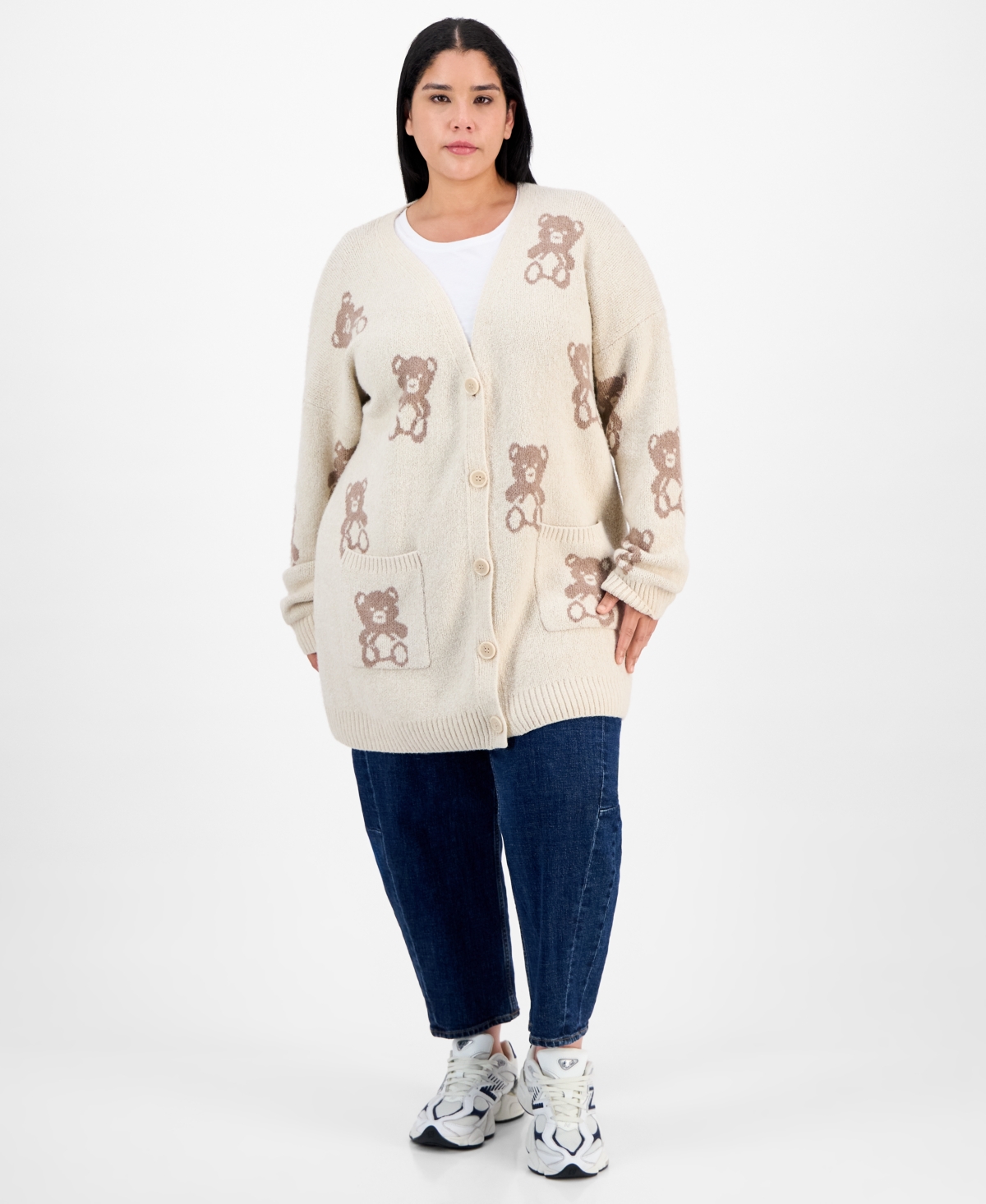 Click here for Hippie Rose Trendy Plus Star-Print Open-Front Long... prices