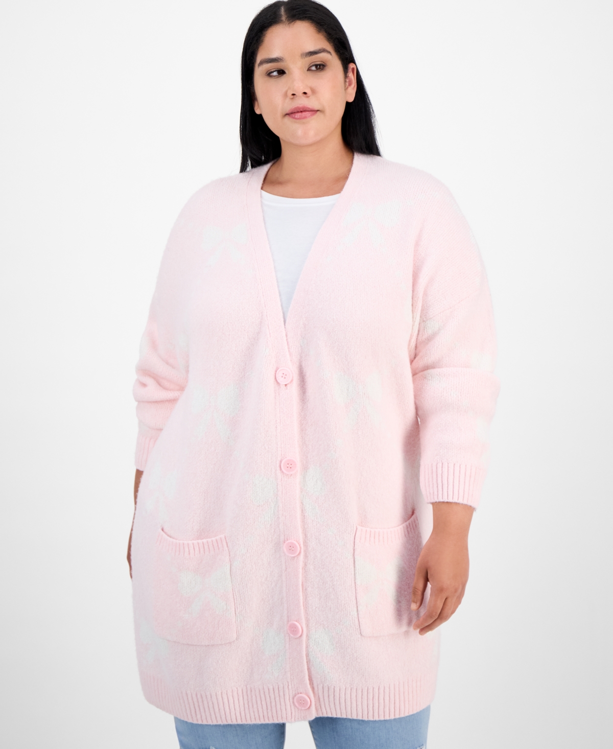 Click here for Hippie Rose Trendy Plus Star-Print Open-Front Long... prices