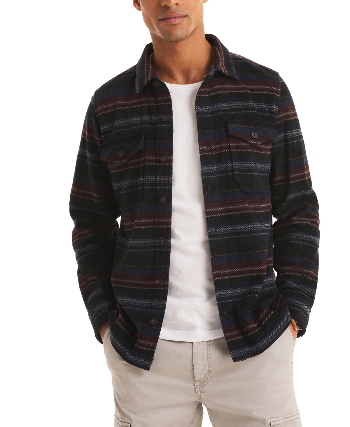 Click here for Nautica Mens Printed Polar Long Sleeve Shirt - Nav... prices