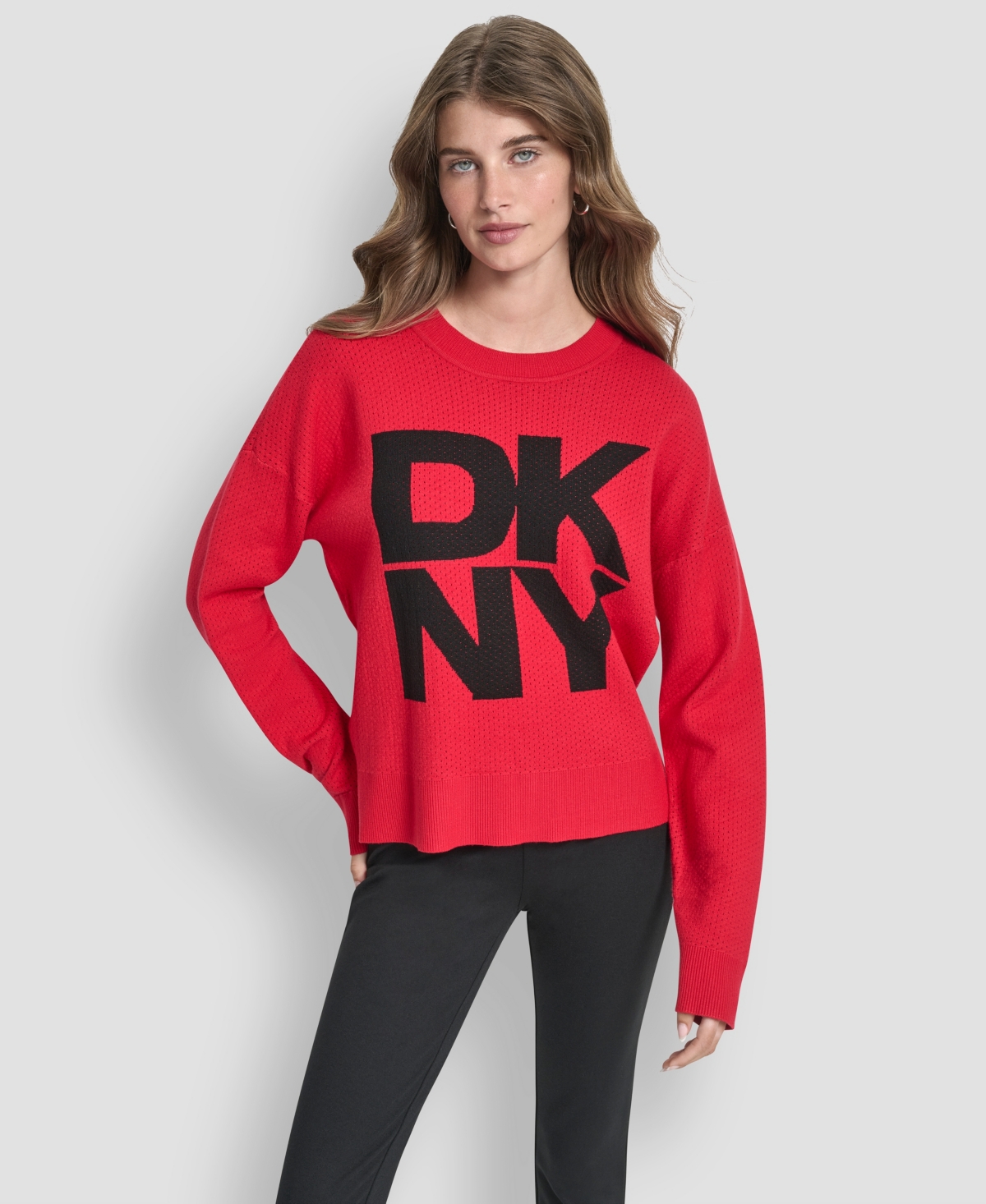 Click here for Dkny Womens Logo Crewneck Sweater - City Crimson prices