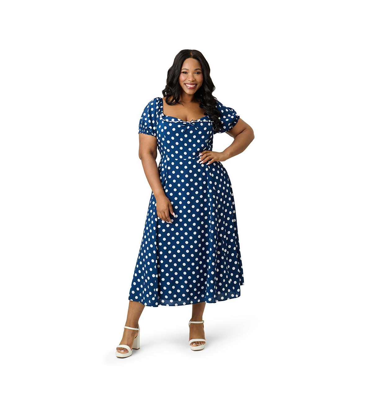 Click here for Unique Vintage Plus Size Dot Puff Sleeve Midi Dres... prices