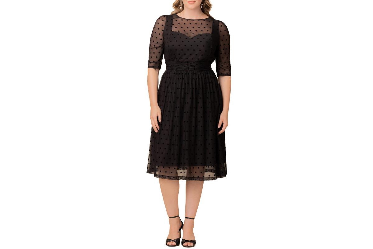 Click here for Kiyonna Plus Size Vita Mesh Cocktail Dress - Noir... prices