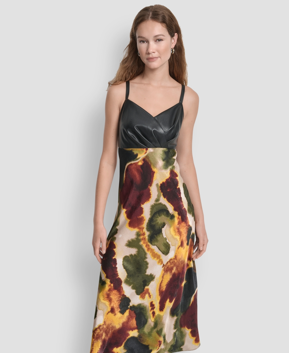 Click here for Dkny Womens Sleeveless Mix Media Printed Maxi Dres... prices