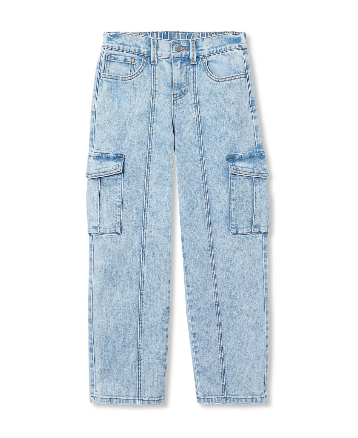 Lands End Girls Denim Cargo Wide Leg Jeans - Light blue sky