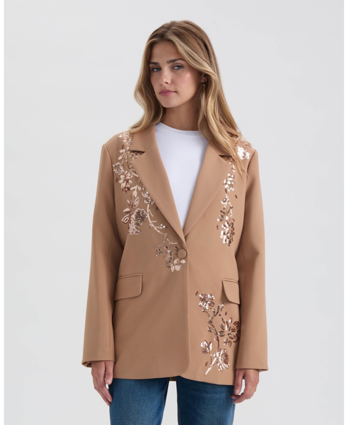 Click here for Nvlt Womens Sequin Blazer - Camel prices
