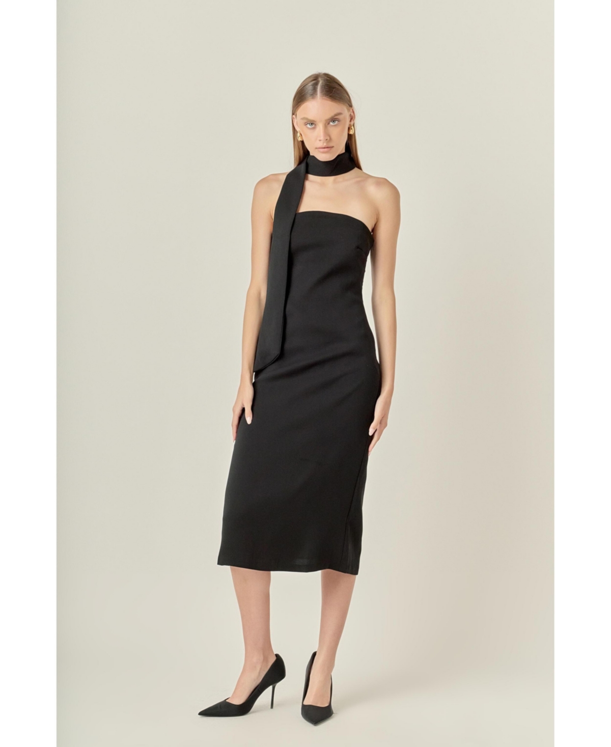 endless rose Womens Choker Tie Midi Dress - Black
