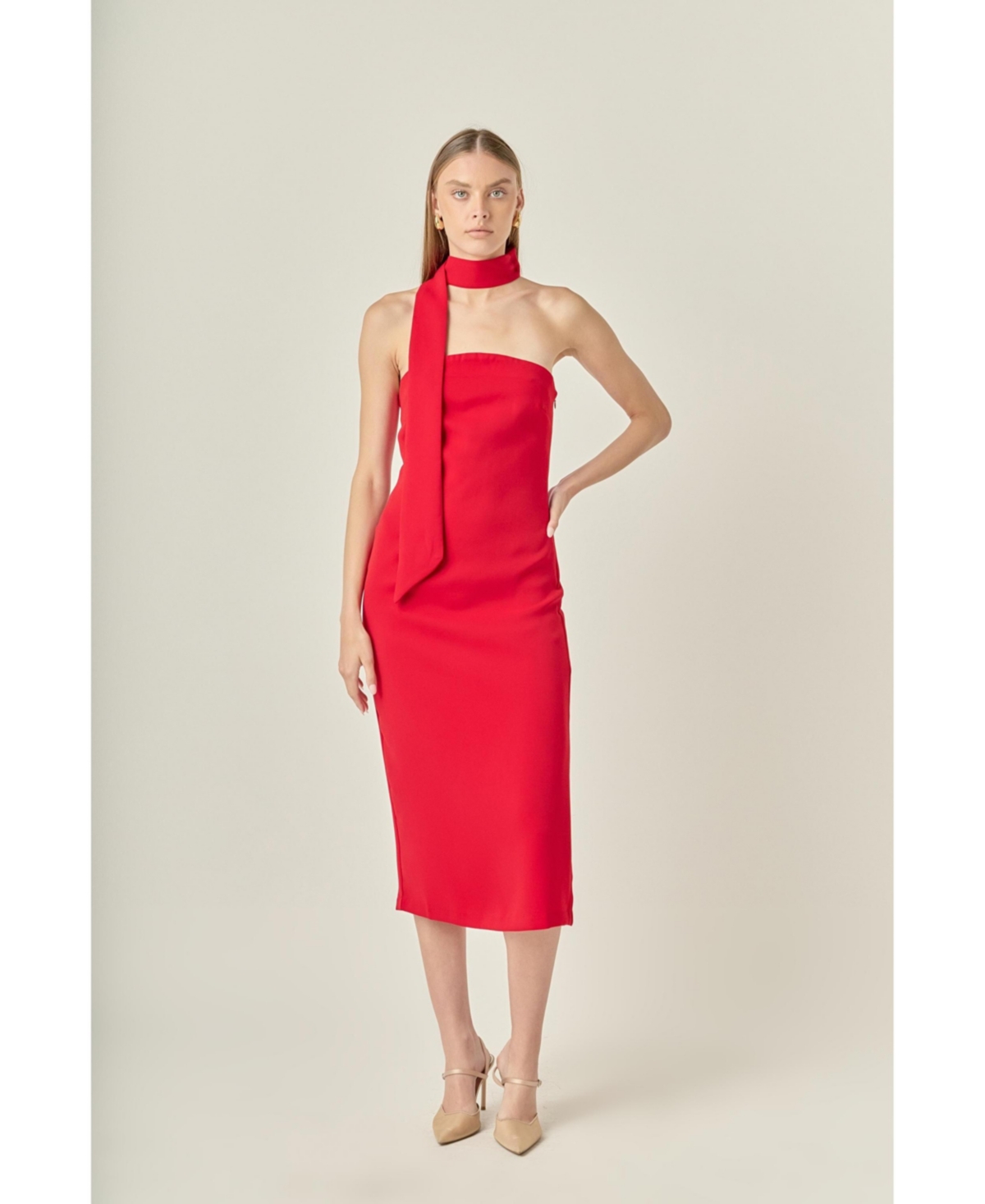 Click here for endless rose Womens Choker Tie Midi Dress - Red prices