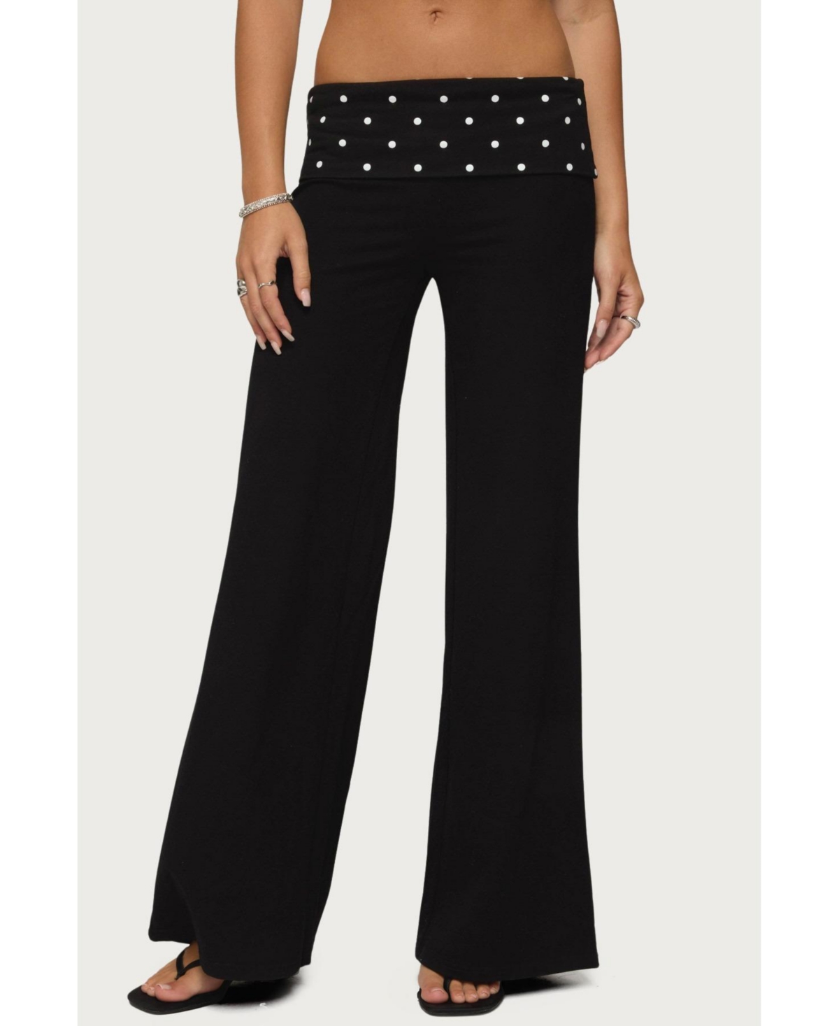 Click here for Edikted Womens Reeva Polka Dot Fold Over Pants - B... prices