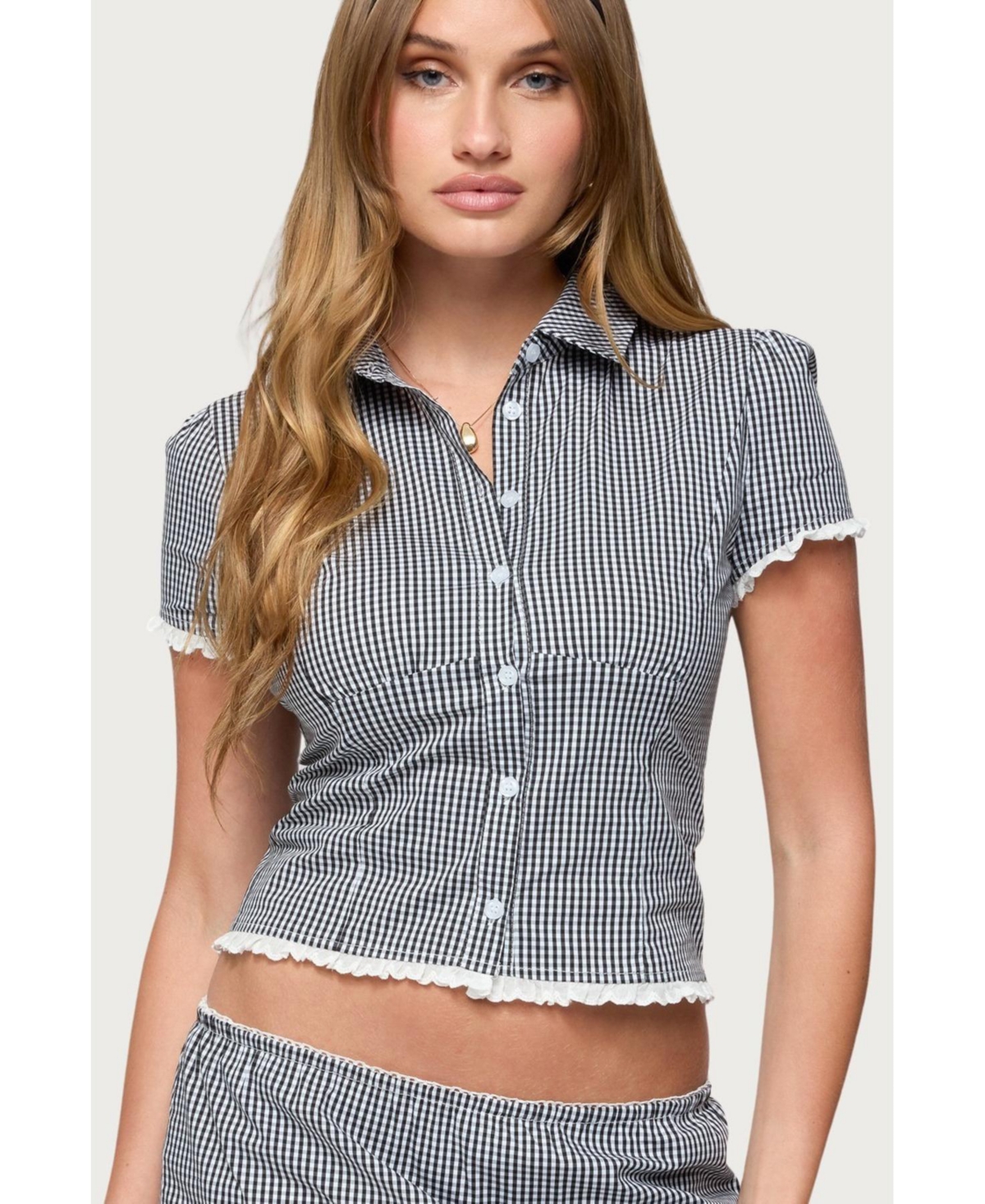 Click here for Edikted Womens Paige Gingham Tailored Button Up Sh... prices