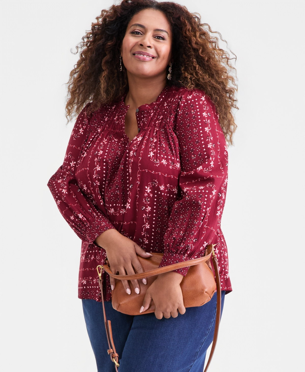 Click here for Style & Co Womens Cotton Smocked Printed Top  Macy... prices