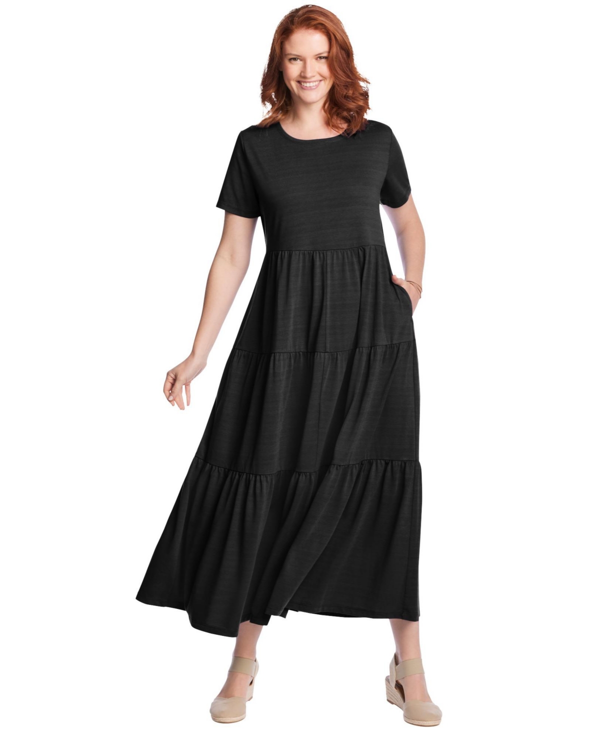 Click here for Woman Within Womens Within Short-Sleeve Tiered Dre... prices