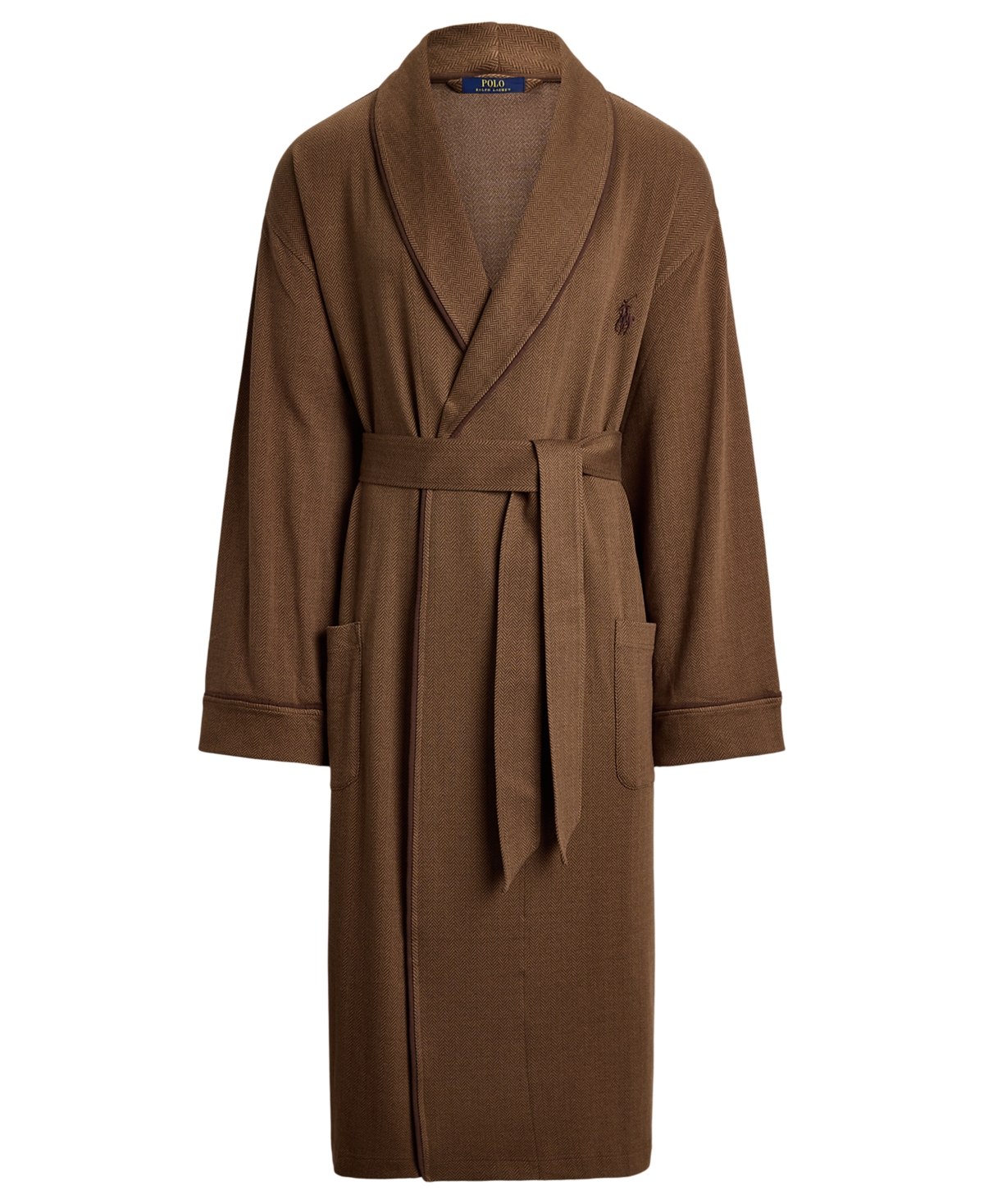 Polo Ralph Lauren Mens Jacquard-Knit Herringbone Robe - Branch Brown