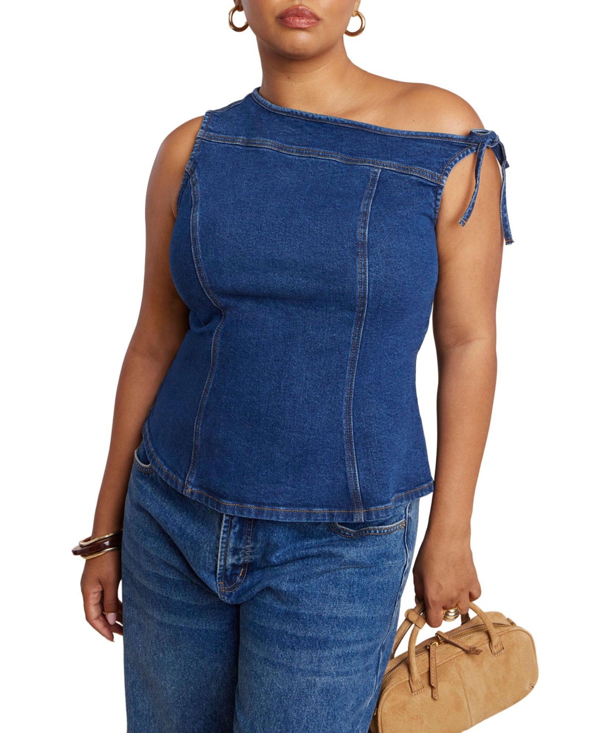 Click here for Eloquii Womens Plus Size Asym Denim Top - Medium w... prices