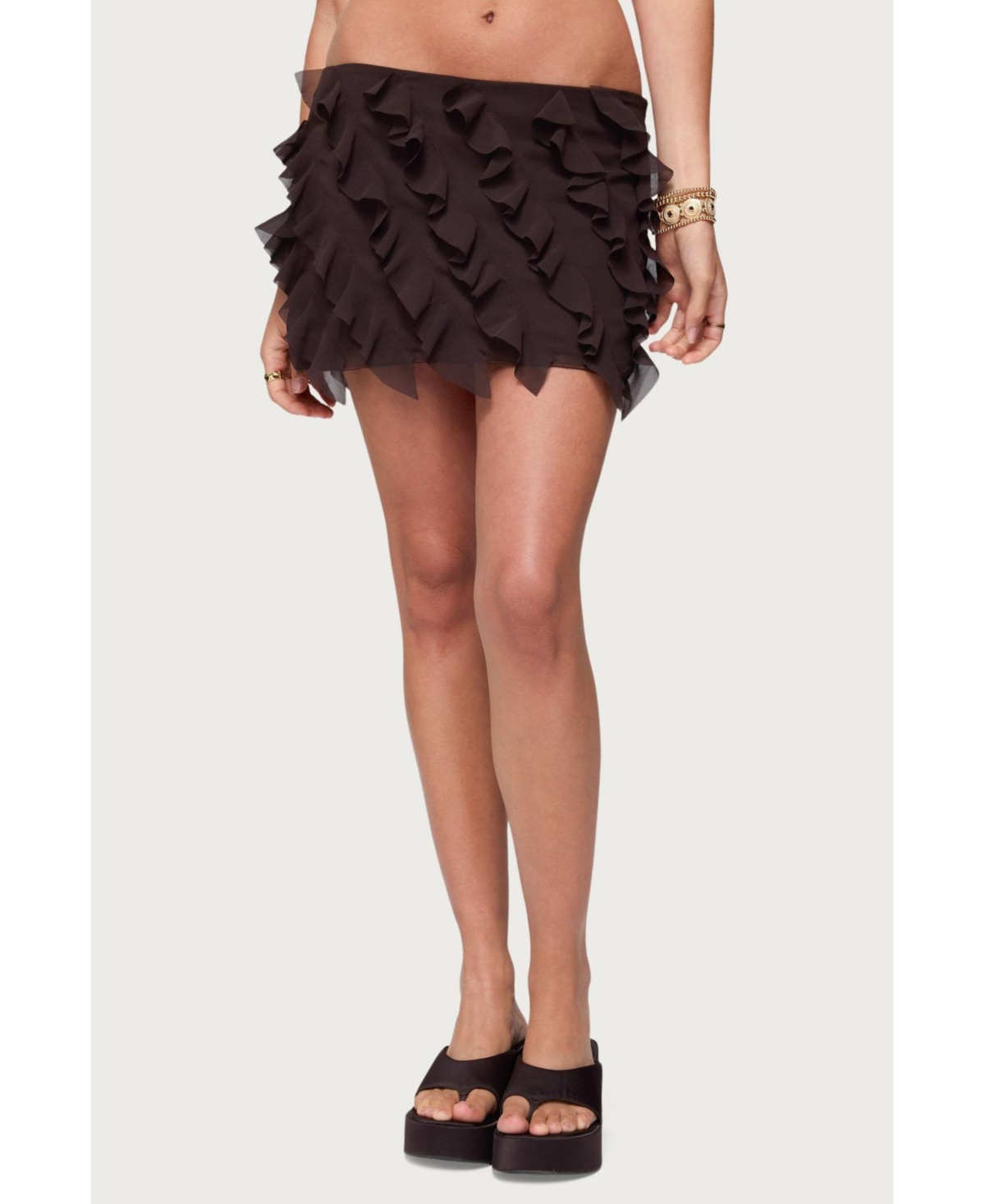 Click here for Edikted Womens Clare Chiffon Ruffled Mini Skirt -... prices