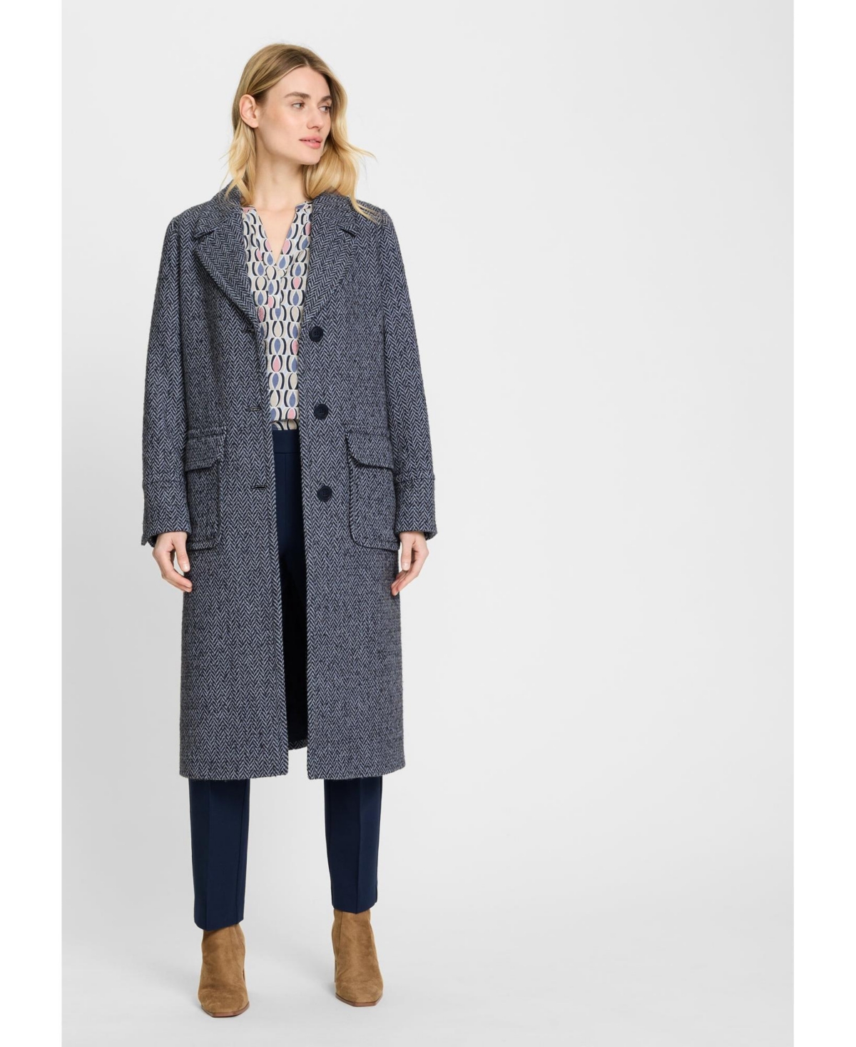 Click here for Olsen Wool Blend Herringbone Coat - Ink blue prices