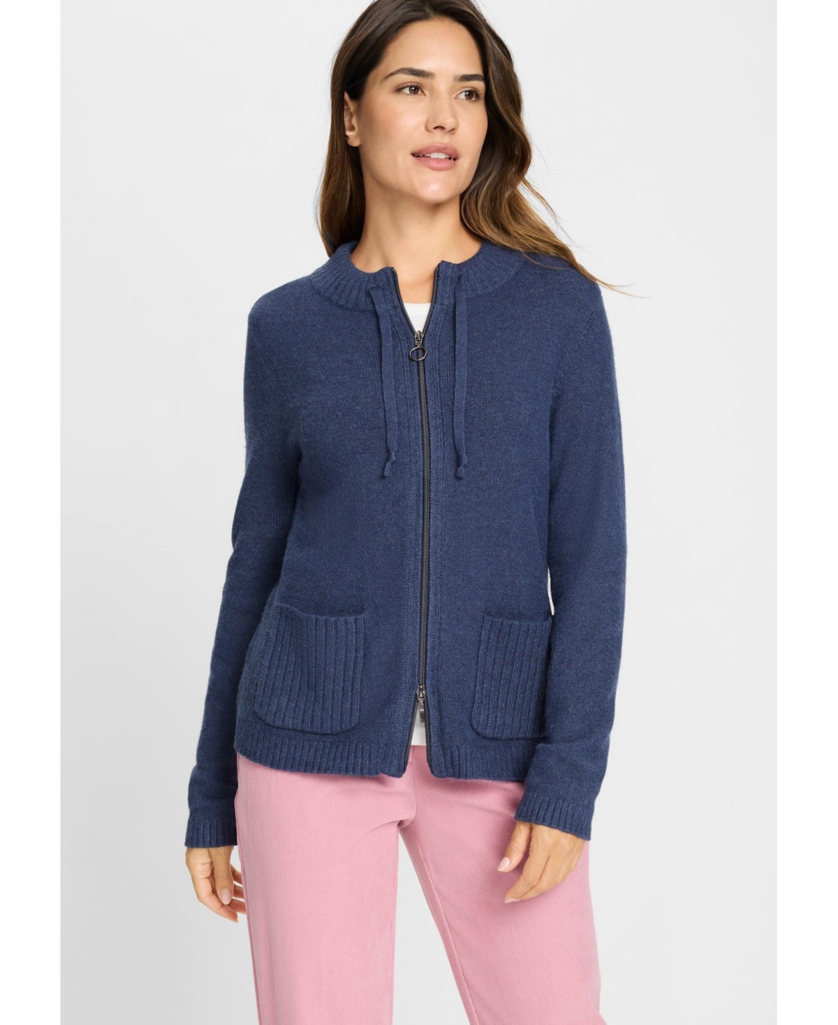 Click here for Olsen Womens Zip Front Cardigan - Indigo denim mel... prices