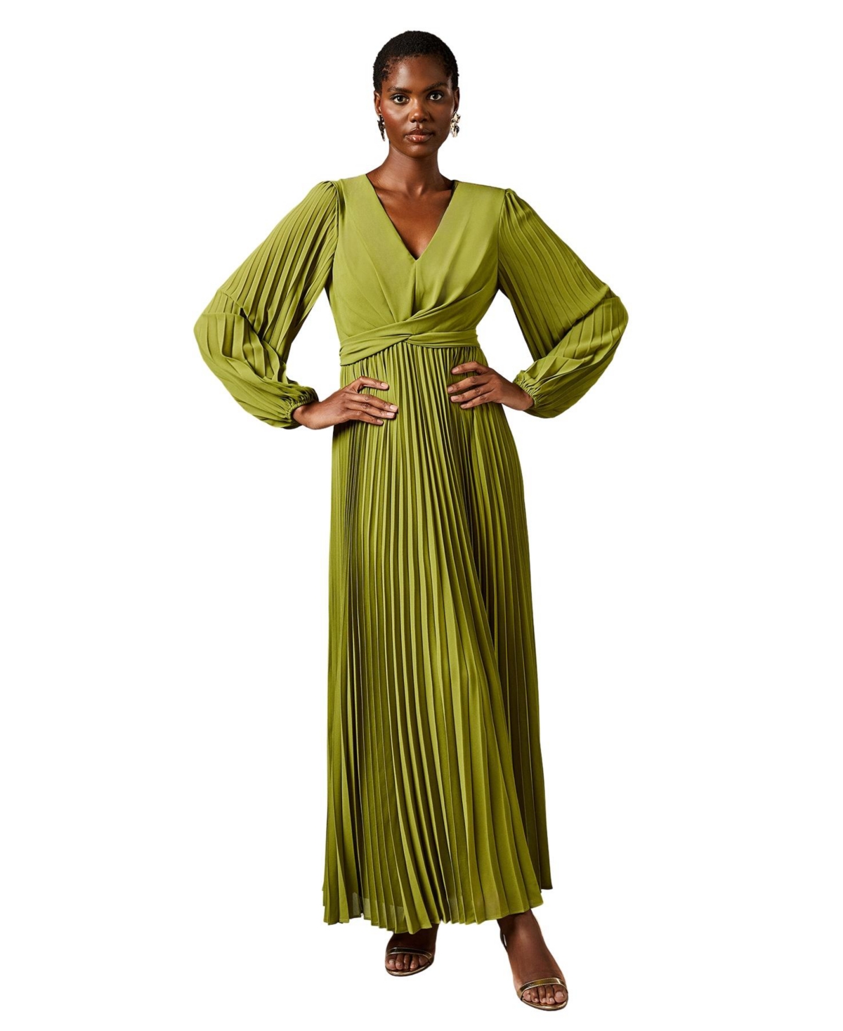 Click here for Coast Womens Pleated Wrap Front Dress - Olive prices