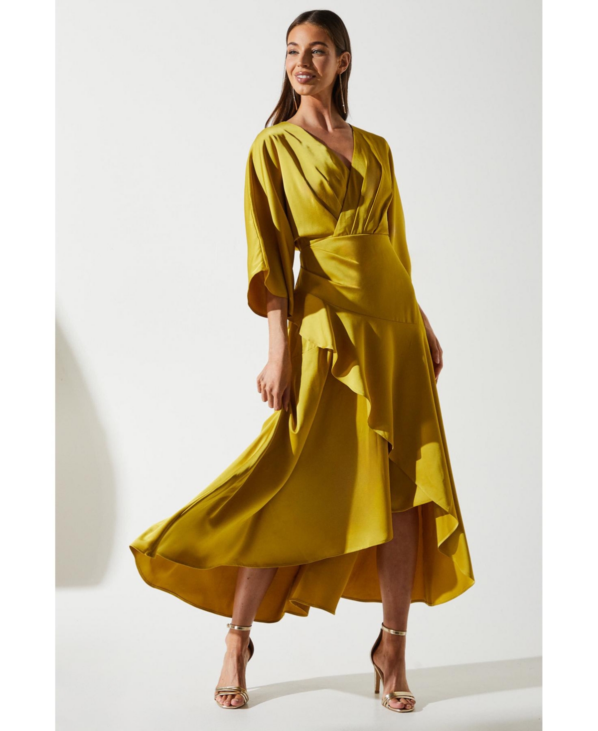 Click here for Coast Womens Satin Back Crepe Ruffle Wrap Midi Dre... prices