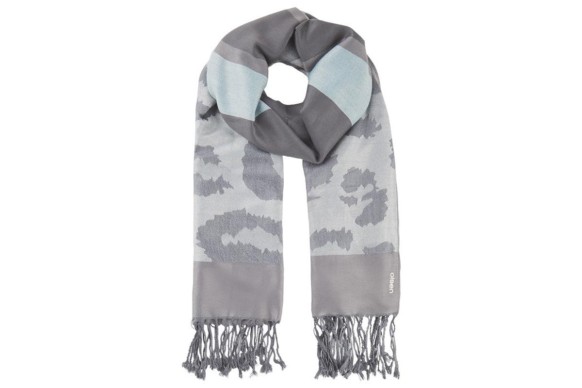 Click here for Olsen Large Abstract Leo Scarf with Fringe - Grey... prices