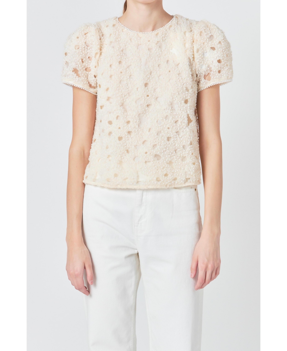 Click here for endless rose Womens Pearl and Tulle Textured Top -... prices