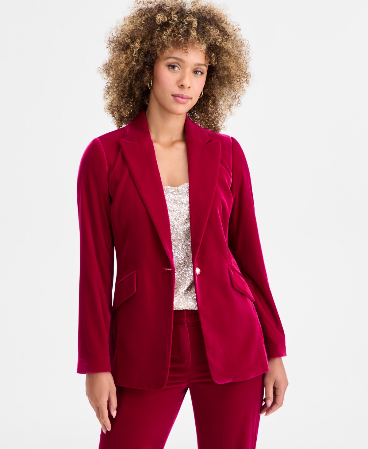 Click here for Tahari Asl Womens Velvet Single-Button Blazer - Ma... prices